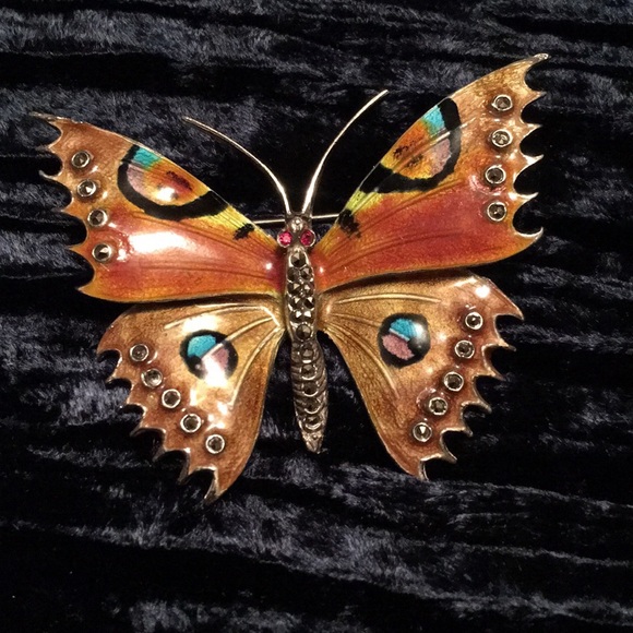 Jewelry | Vintage Enamel Sterling Silver Butterfly Brooch | Poshmark